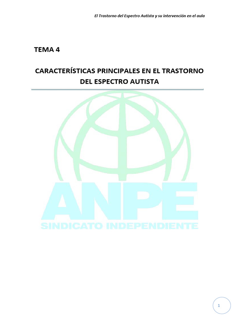 TEMA 4. Características principales en el Trastorno del Espectro Autista | PDF | Autismo | Memoria