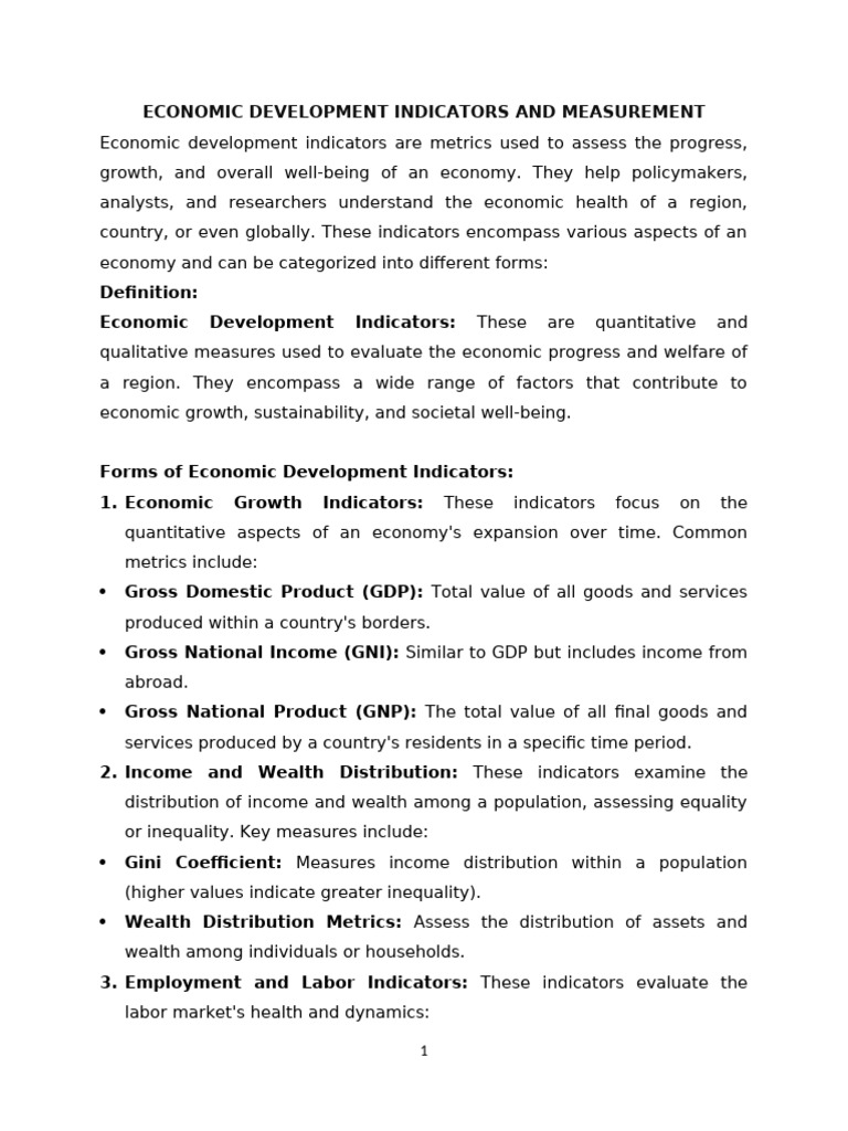 Economic Development Indicators Explained | PDF | Cost Of Living ...