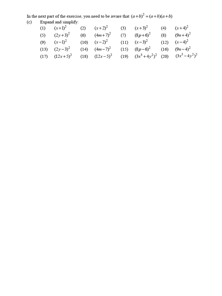 Expand and Simplify Algebraic Expressions | PDF