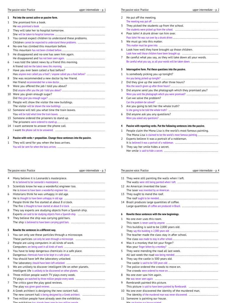 Passive Voice Exercises for Upper-Intermediate | PDF