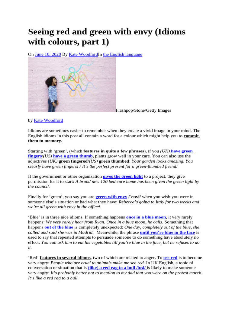 Colour-Seeing Red and Green With Envy (Idioms With Colours, Part 1) | PDF