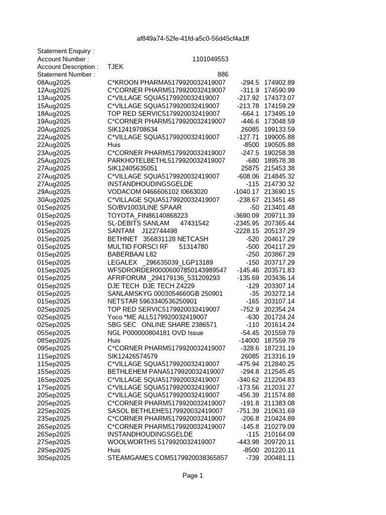 TJEK Account Statement Summary 2025 | PDF