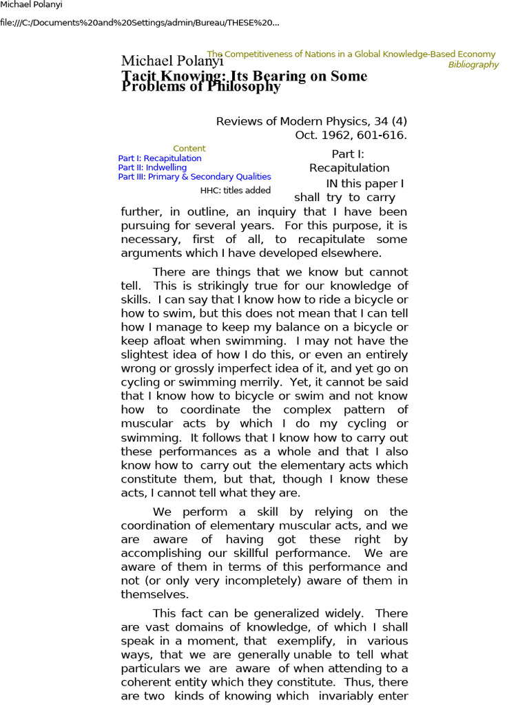 Understanding Tacit Knowledge in Skills | PDF | Perception | Tacit ...