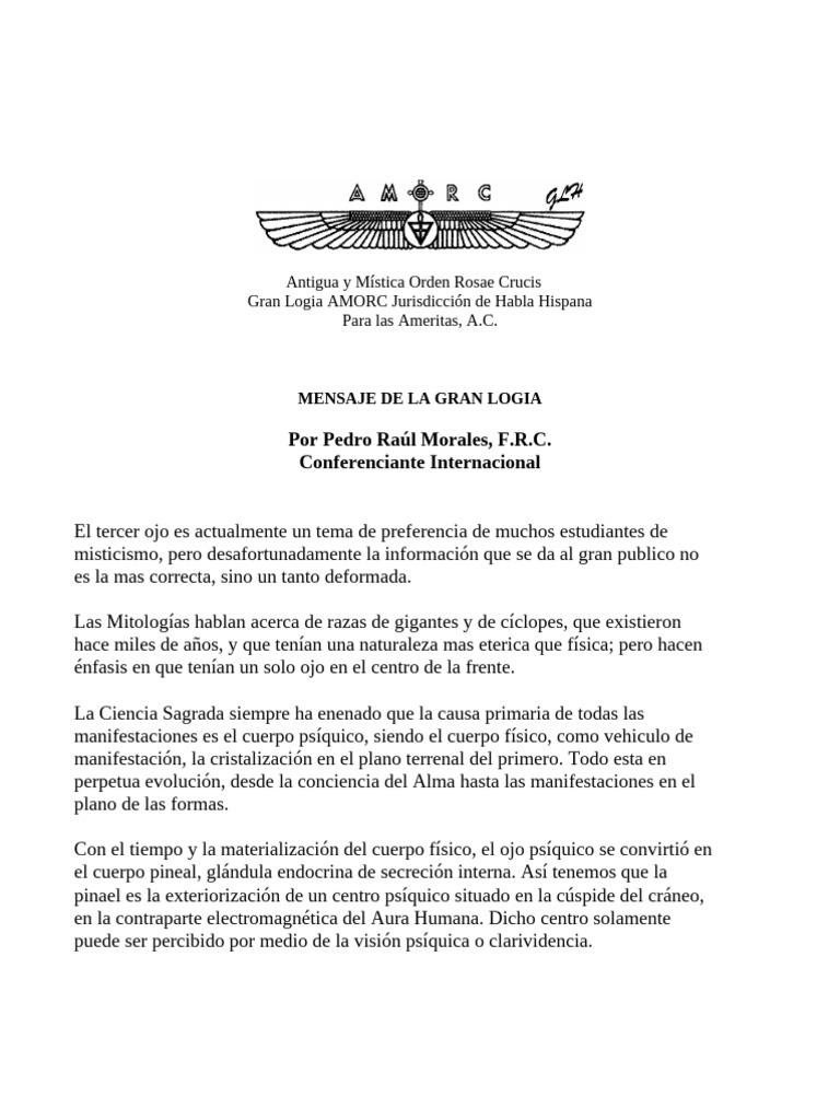 Amorc - Centros Psiquicos Y El Tercer Ojo | PDF | Percepción visual | Alma