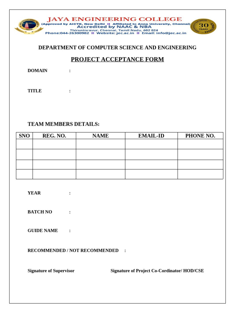 Project Acceptance Form | PDF