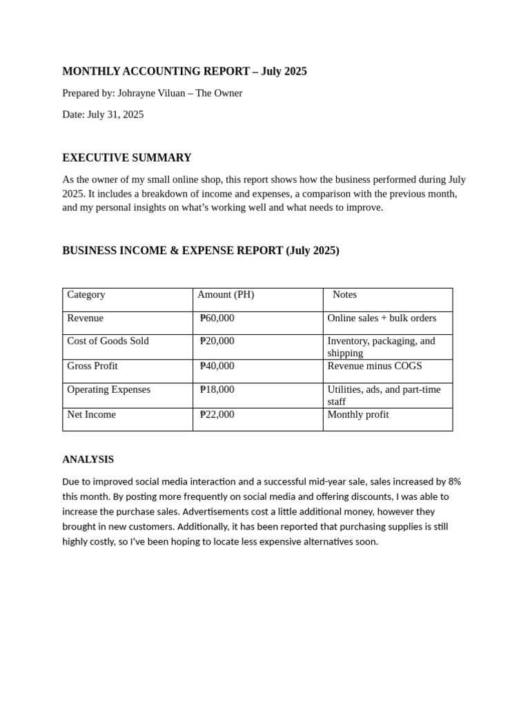 July 2025 Monthly Accounting Summary | PDF