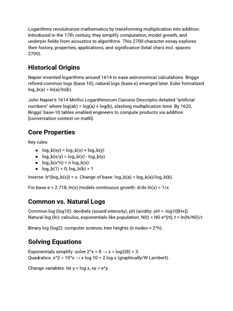 Understanding Logarithms: History & Applications | PDF | Logarithm ...