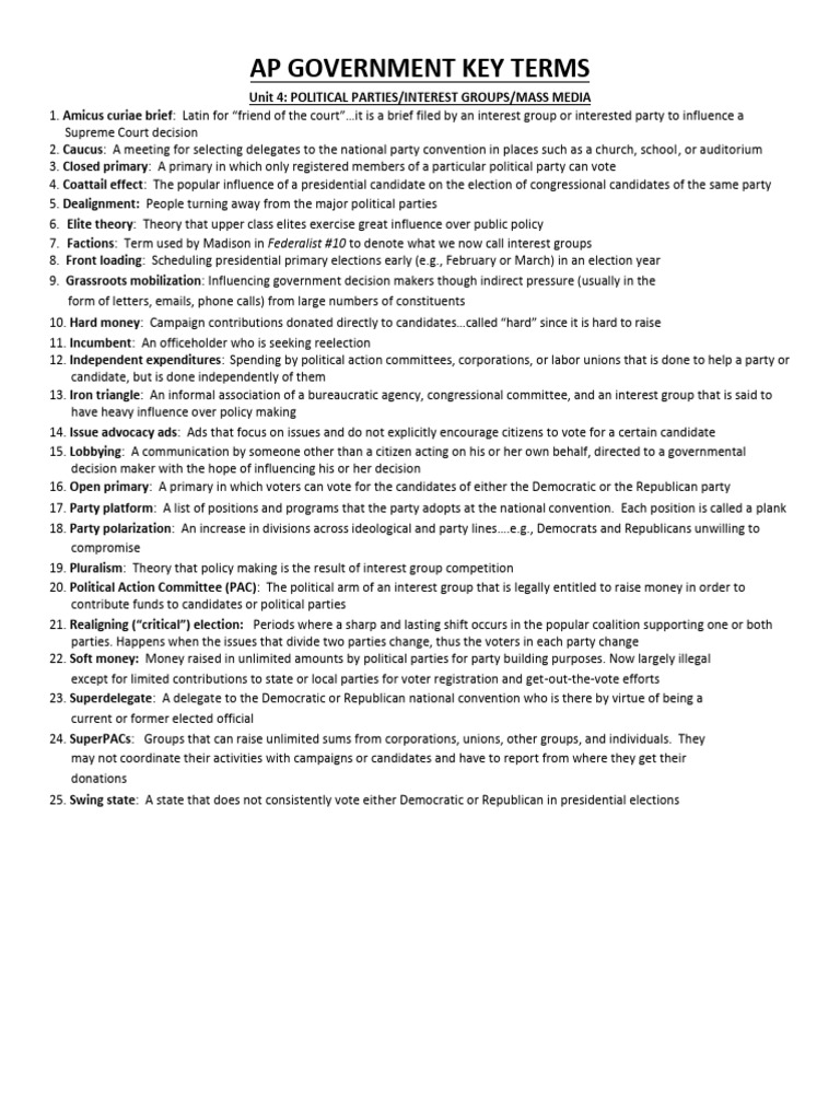 AP Government Political Parties Terms | PDF | Elections | United States ...