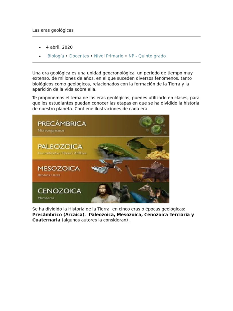 Eras Geológicas: Historia de la Tierra | PDF
