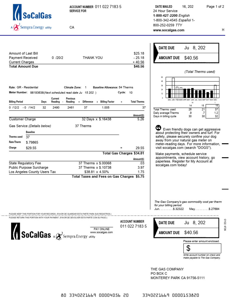 US California Utility Energy Bill SoCalGas | PDF | Debit Card ...