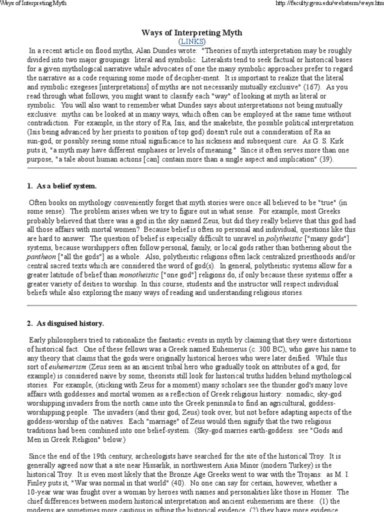 Interpreting Myths: Approaches Explained | PDF | Mythology | Greek ...
