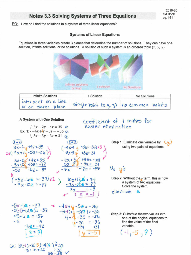 Solving Systems of Three Equations | PDF | Equations | System Of Linear ...