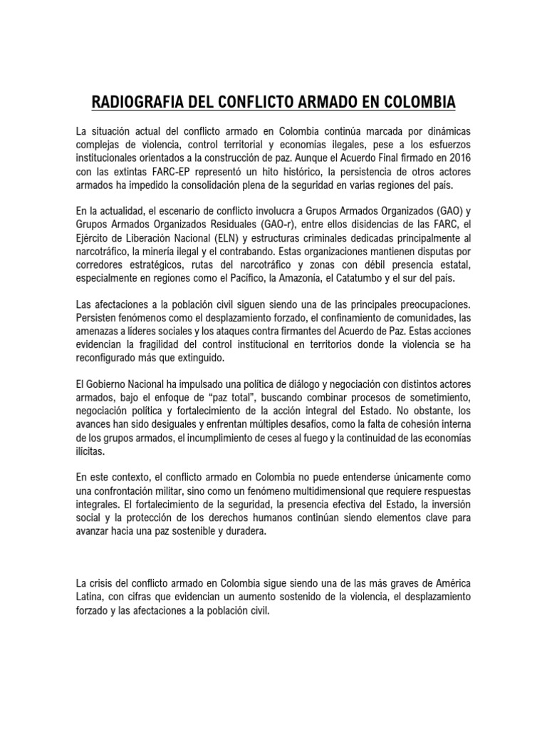 Conflicto Armado en Colombia: Situación Actual | PDF | Colombia ...
