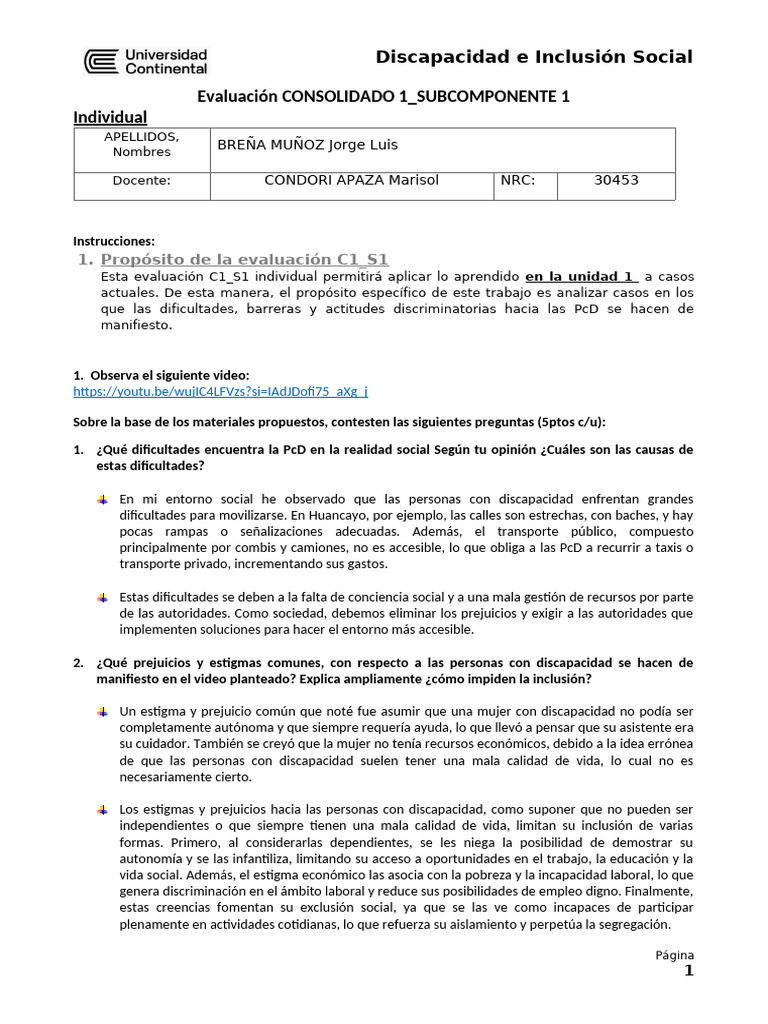 PA1_Breña | PDF | Discriminación | Invalidez
