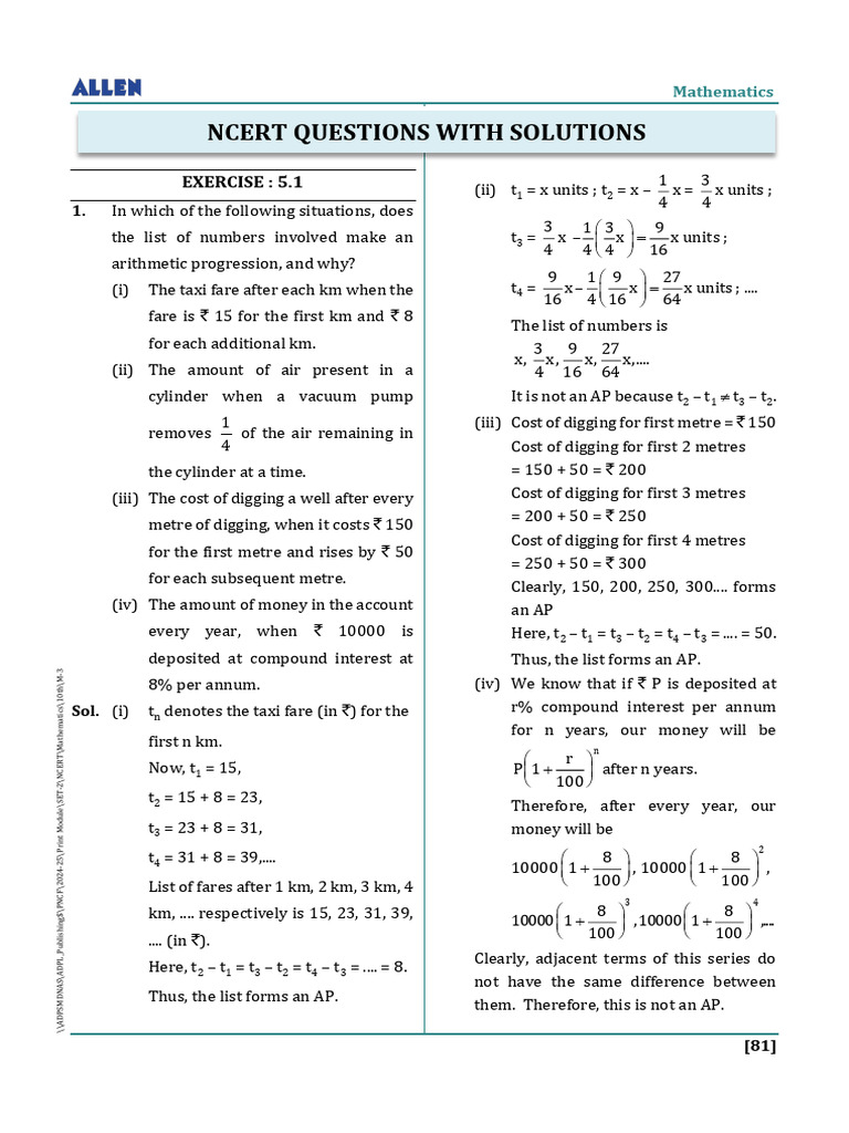 Arithmetic+Progressions Exercise | PDF