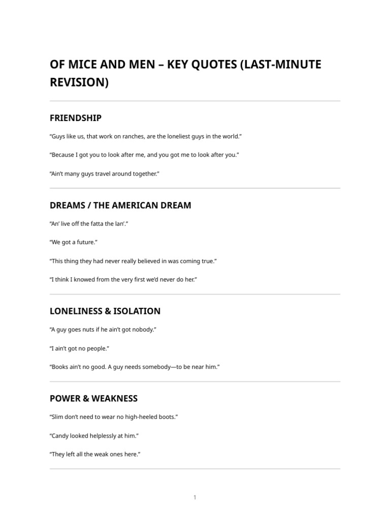 Key Quotes from Of Mice and Men | PDF