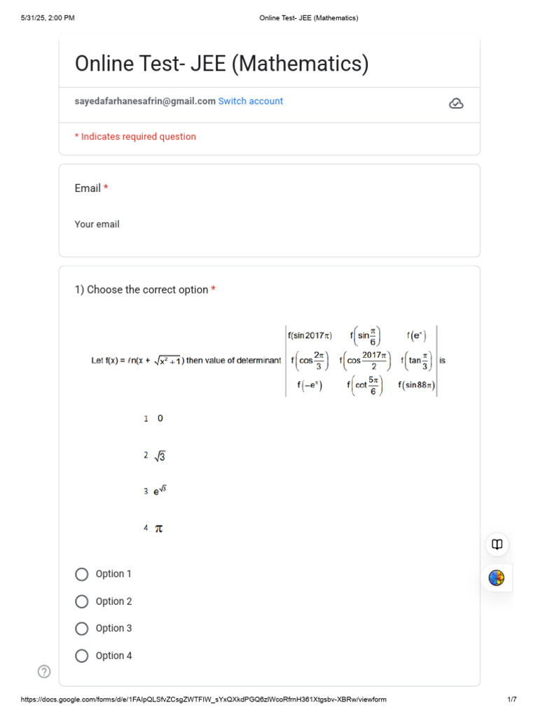 Online Test- JEE (Mathematics) | PDF