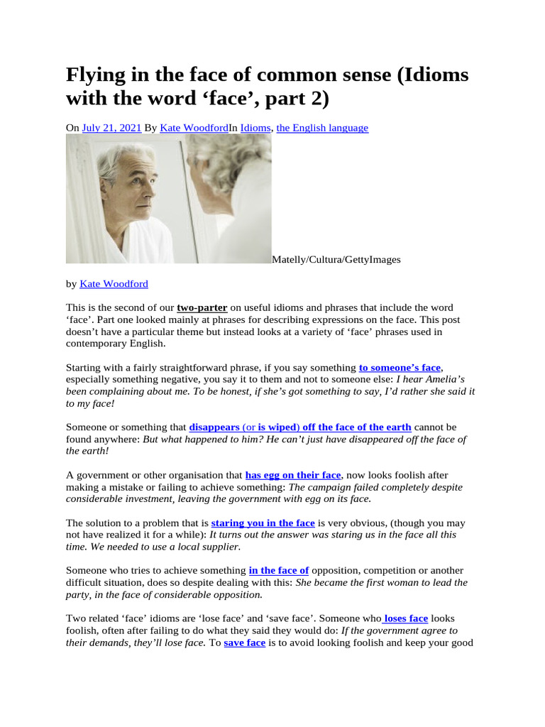 Common 'Face' Idioms Explained | PDF
