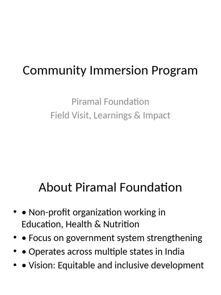 Community Immersion Piramal Foundation Enhanced | PDF