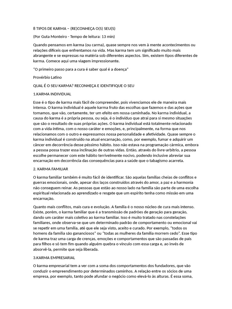 8 Tipos de Karma e Seus Impactos | PDF | Carma | Reencarnação