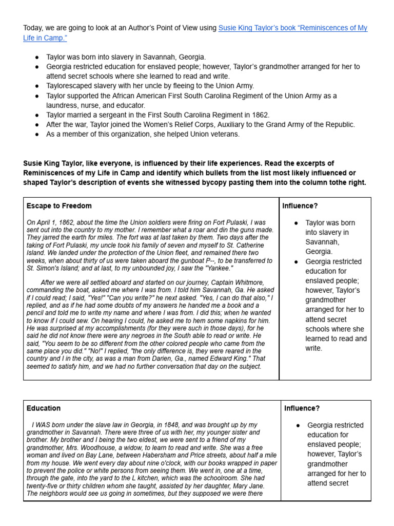 Susie King Taylor - POV | PDF