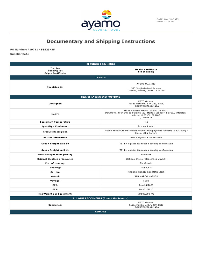 Shipping-Instructions (1) | PDF | Bill Of Lading | Freight Transport