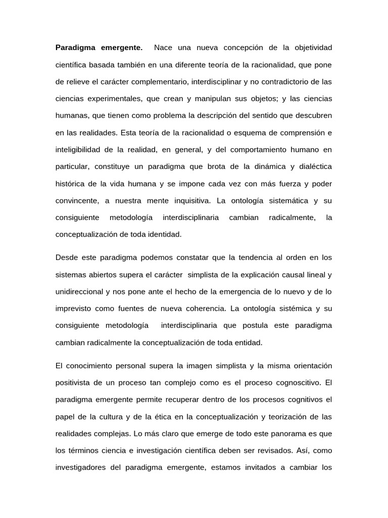 paradigma emergente | PDF | Conocimiento | Paradigma