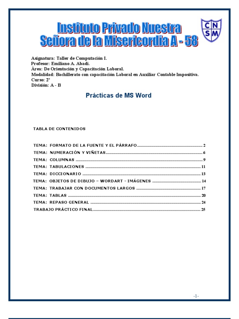 TP Word 1º T | PDF | Tabla (base de datos) | Organismos