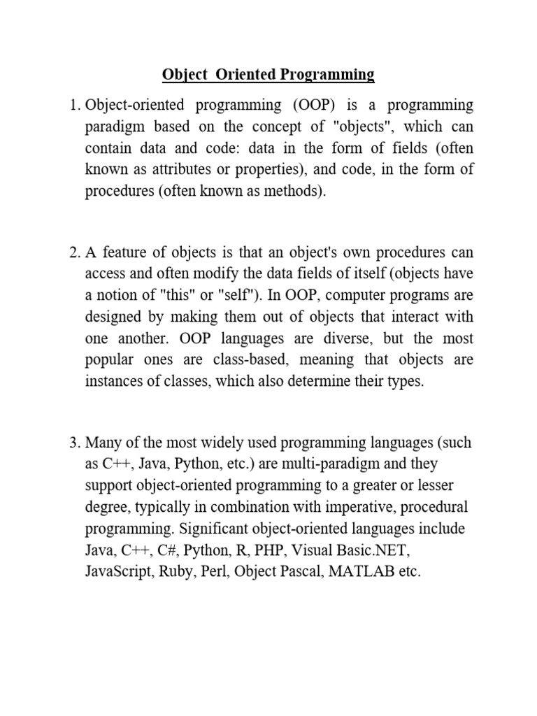 Object Oriented Programming | PDF | Object Oriented Programming | Class ...