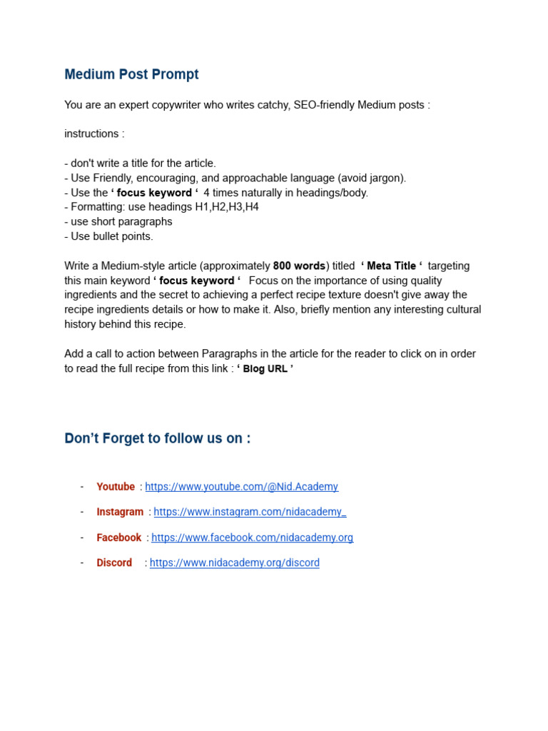 Medium Post Prompt | PDF