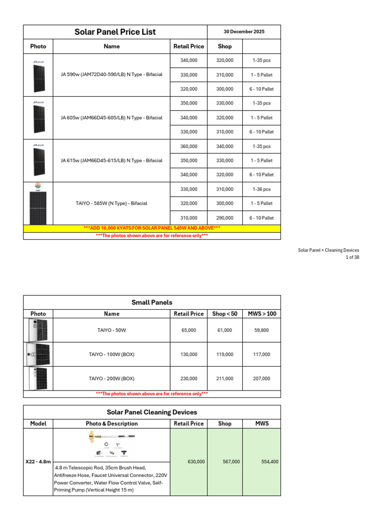 Solar Panel and Accessories Price List | PDF | Equipment | Electrical ...