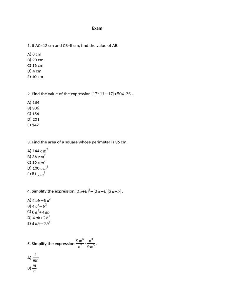 9th grade exam | PDF | Square Root | Area