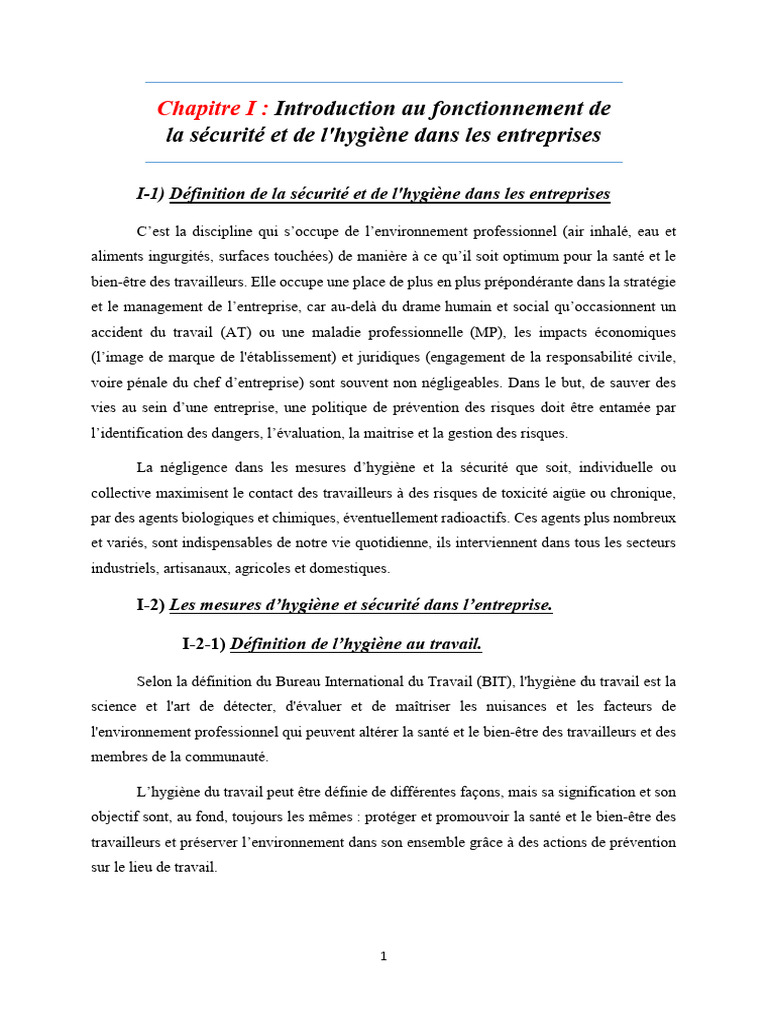 Chapitre I Introduction Au Fonctionnement de La Sécurité Et de L ...