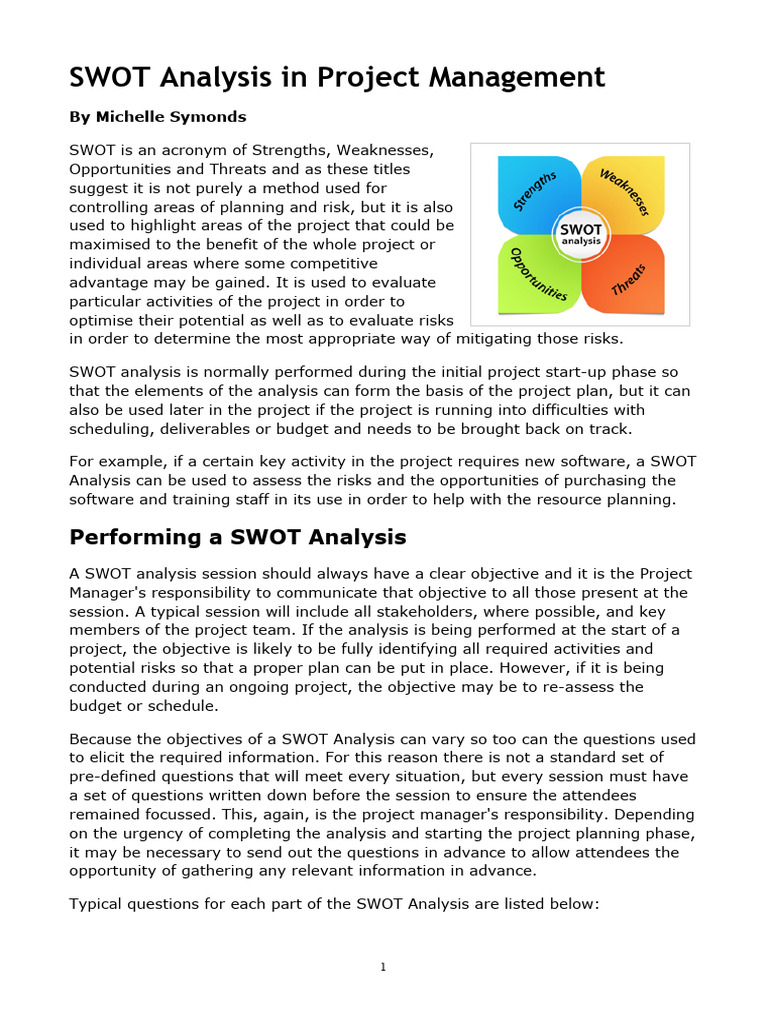 Swot Analysis in Project Management PDF | PDF | Swot Analysis | Project ...