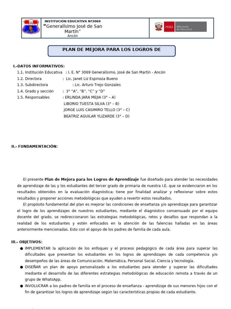 Plan de Mejora 2023 | PDF | Evaluación | Aprendizaje