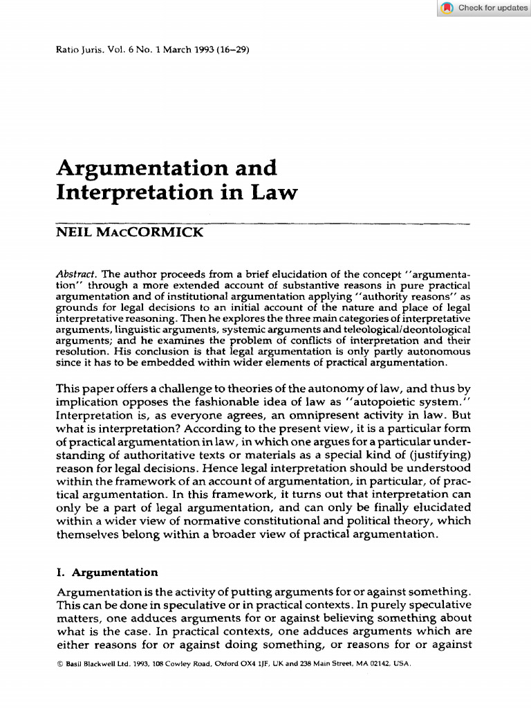 Ratio Juris - March 1993 - MacCORMICK - Argumentation and ...
