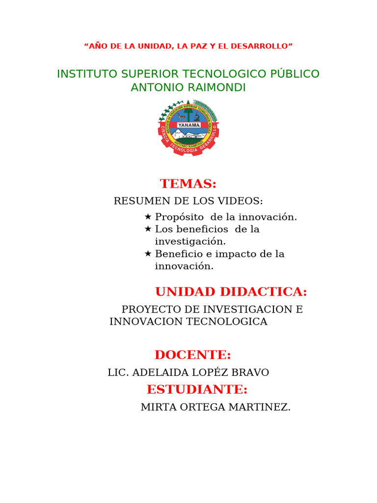 Resumir de Proy.inv e Innov. Tecn Ady | PDF
