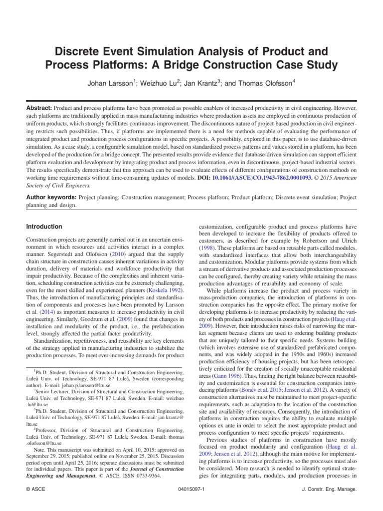 Discrete event simulation analysis of product and process platforms A ...