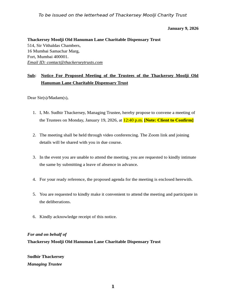 Draft Notice and Agenda - Thackersey Moolji Old Hanuman Lane Charitable ...