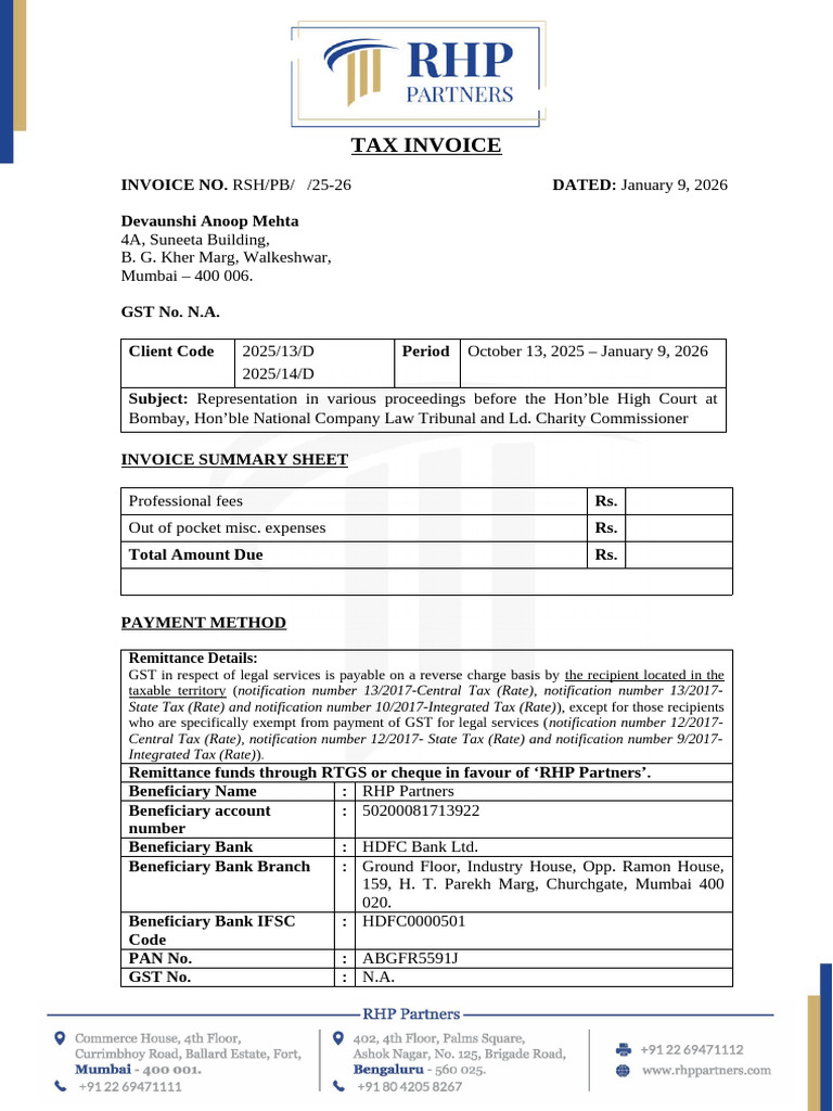 Draft Invoice No. _Thackersey - 09.01.2026 | PDF | Taxes | Value Added Tax