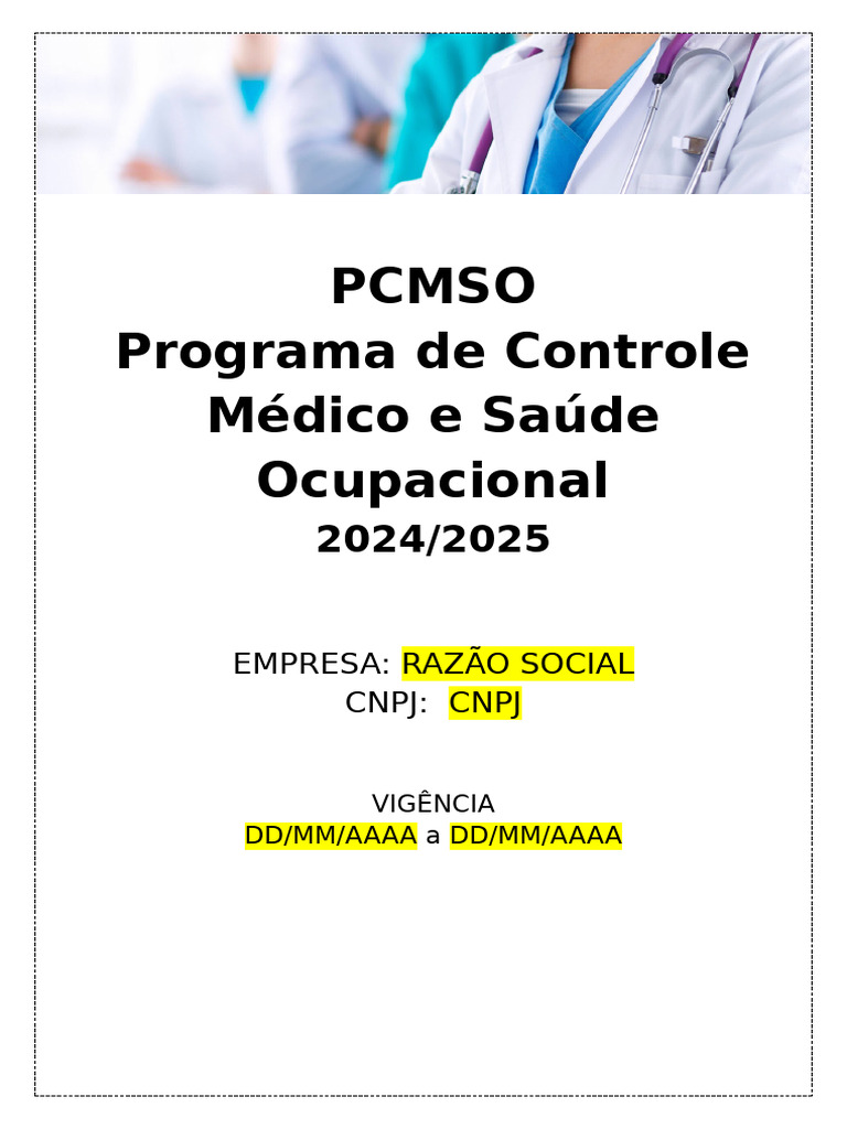 PCMSO 2024/2025: Saúde Ocupacional Empresarial | PDF | Segurança e ...