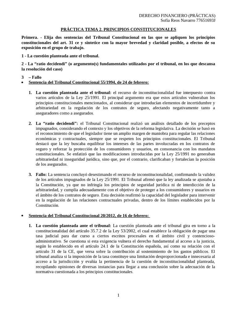 PRÁCTICA TEMA 2 PRINCIPIOS CONSTITUCIONALES | PDF | Constitución | Sentencia (ley)