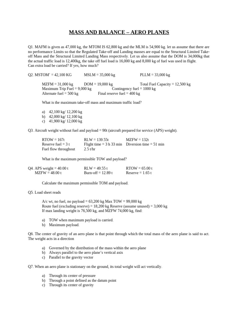 14. Mass and Balance - Aero Planes (1) Rk Bali | PDF | Aerospace ...