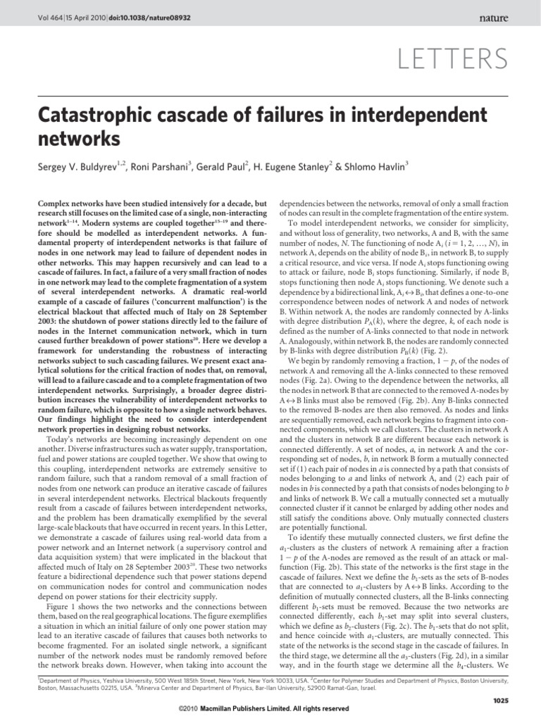 Buldyrev Et Al Catastrophic Cascade of Failures | PDF | Networks ...
