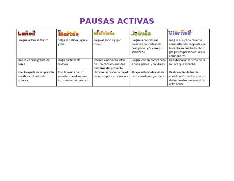 Actividades de Pausas Activas para Niños | PDF