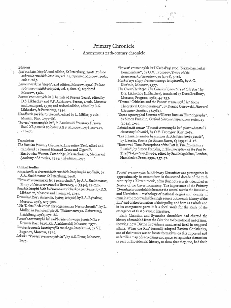 Primary Chronicle Origins Cross | PDF | Slavs | Ethnic Groups