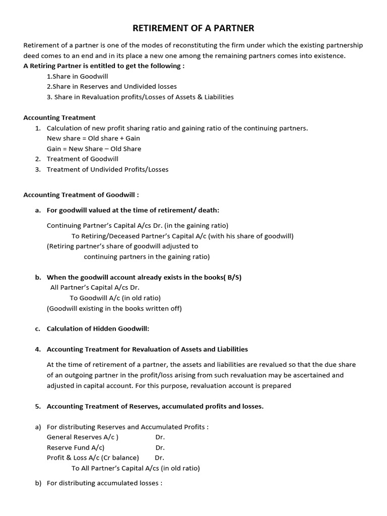 Partner Retirement Accounting Guide | PDF | Goodwill (Accounting ...