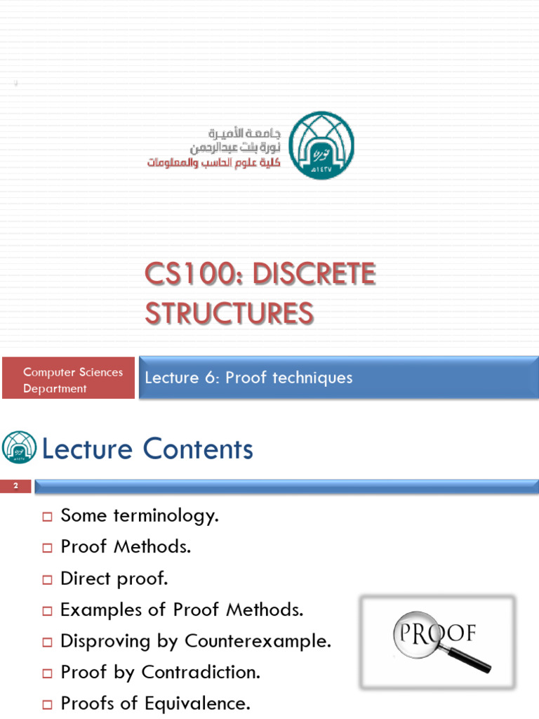 CS100T - Lecture 6- Proof Techniques | PDF | Mathematical Proof | Theorem