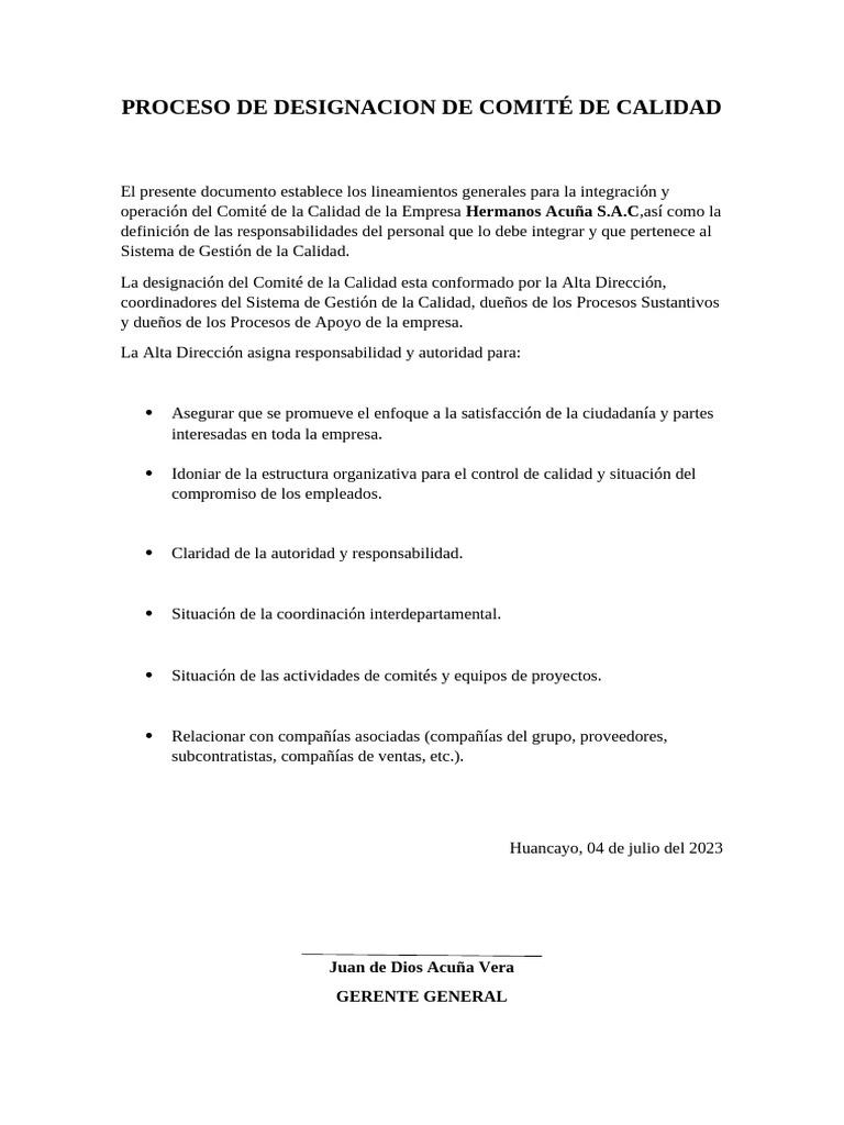 Proceso de Designacion de Comité de Calidad | PDF