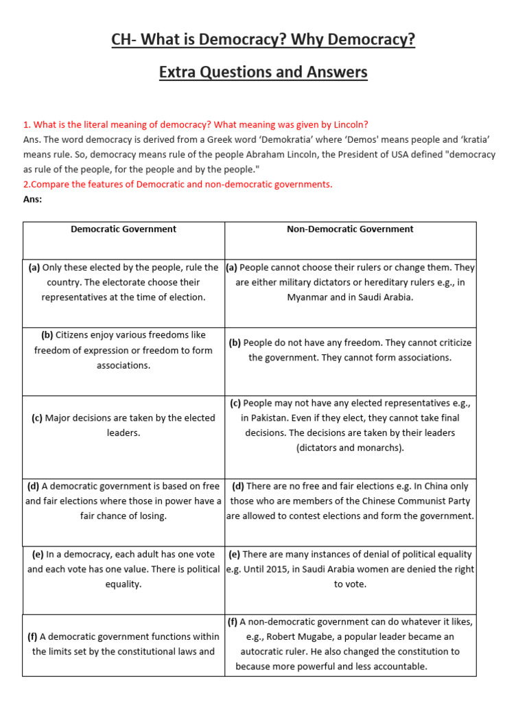 Ch- What is Democracy Why Democracy (1) | PDF | Democracy | Political ...